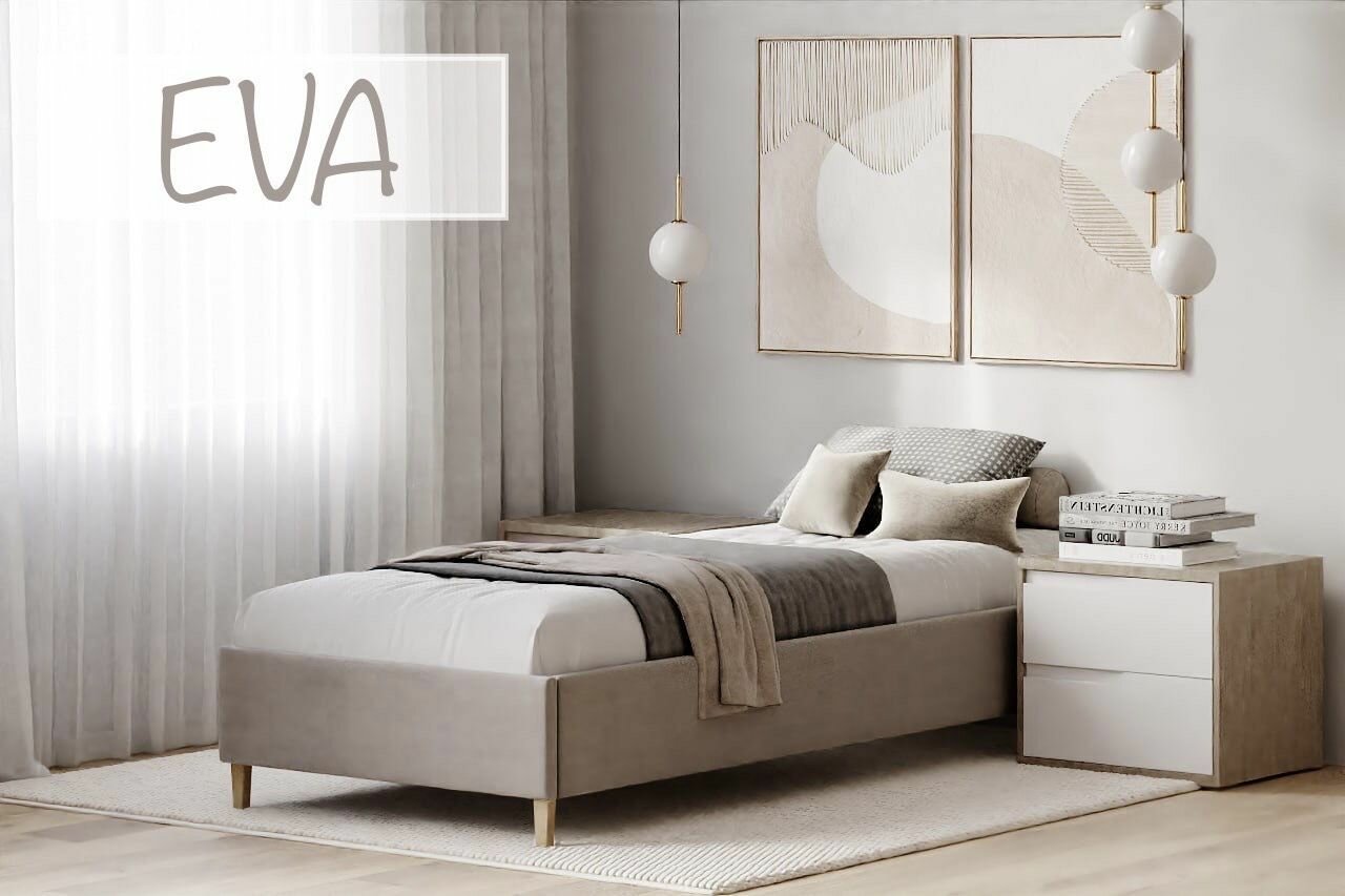 Кровать односпальная EVA от RIKA, для подростка, без спинки, матраса и подъемного механизма, велюр