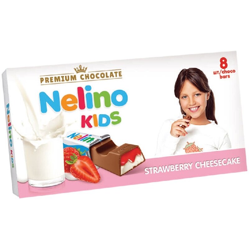 Шоколад NELLY Nelino Kids Молочный cо вкусом чизкейка и клубничной начинкой 100г