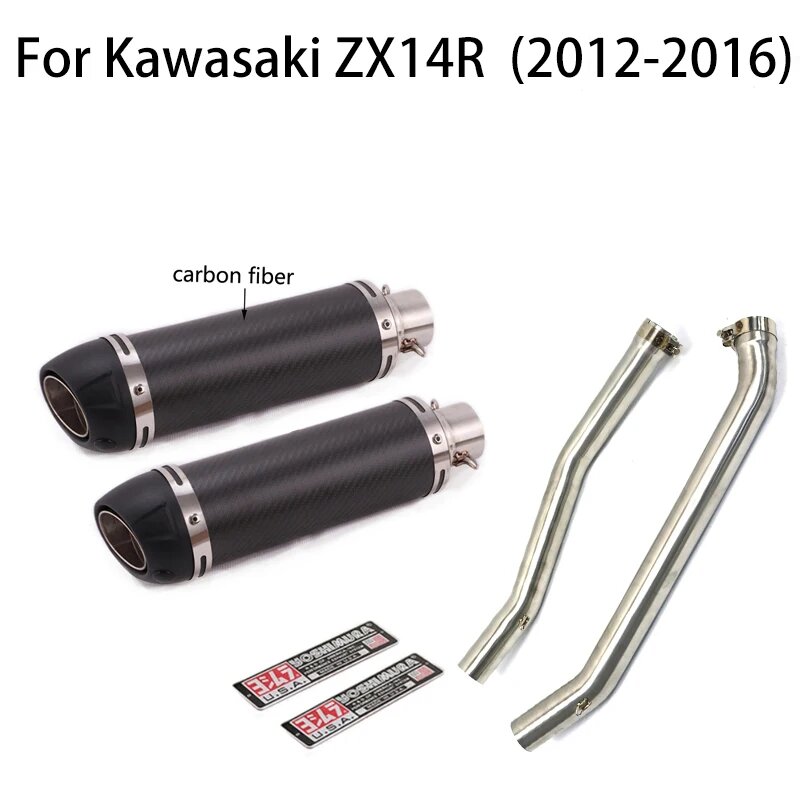 Для мотоциклов Kawasaki Ninja ZX14R и ZZR1400 2012–2016 гг, выхлопная труба, задняя часть выхлопной системы, передняя труба, глушитель, труба из нержавеющей стали и система slip on. A25