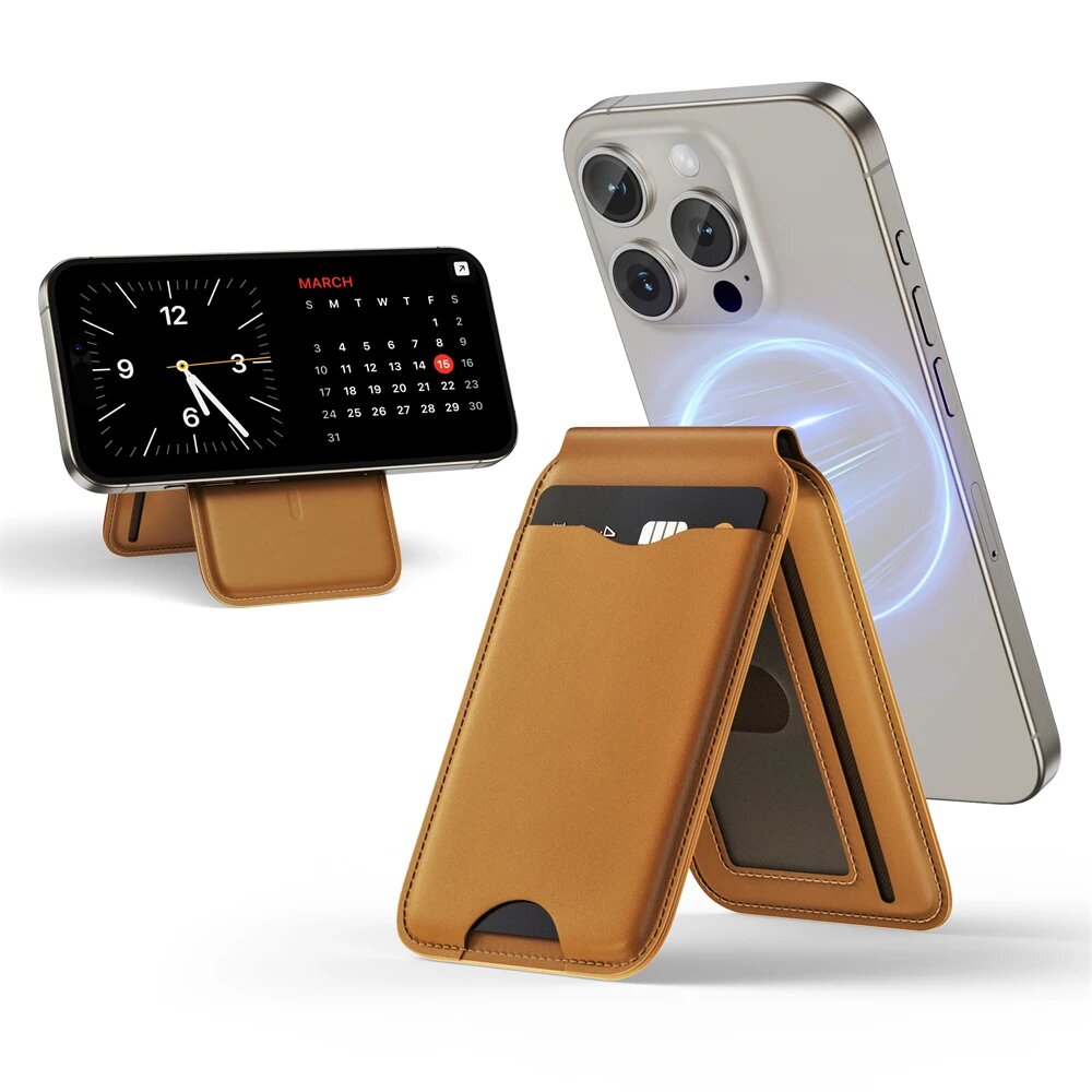 Кожаный картхолдер-подставка Tan для iPhone с MagSafe