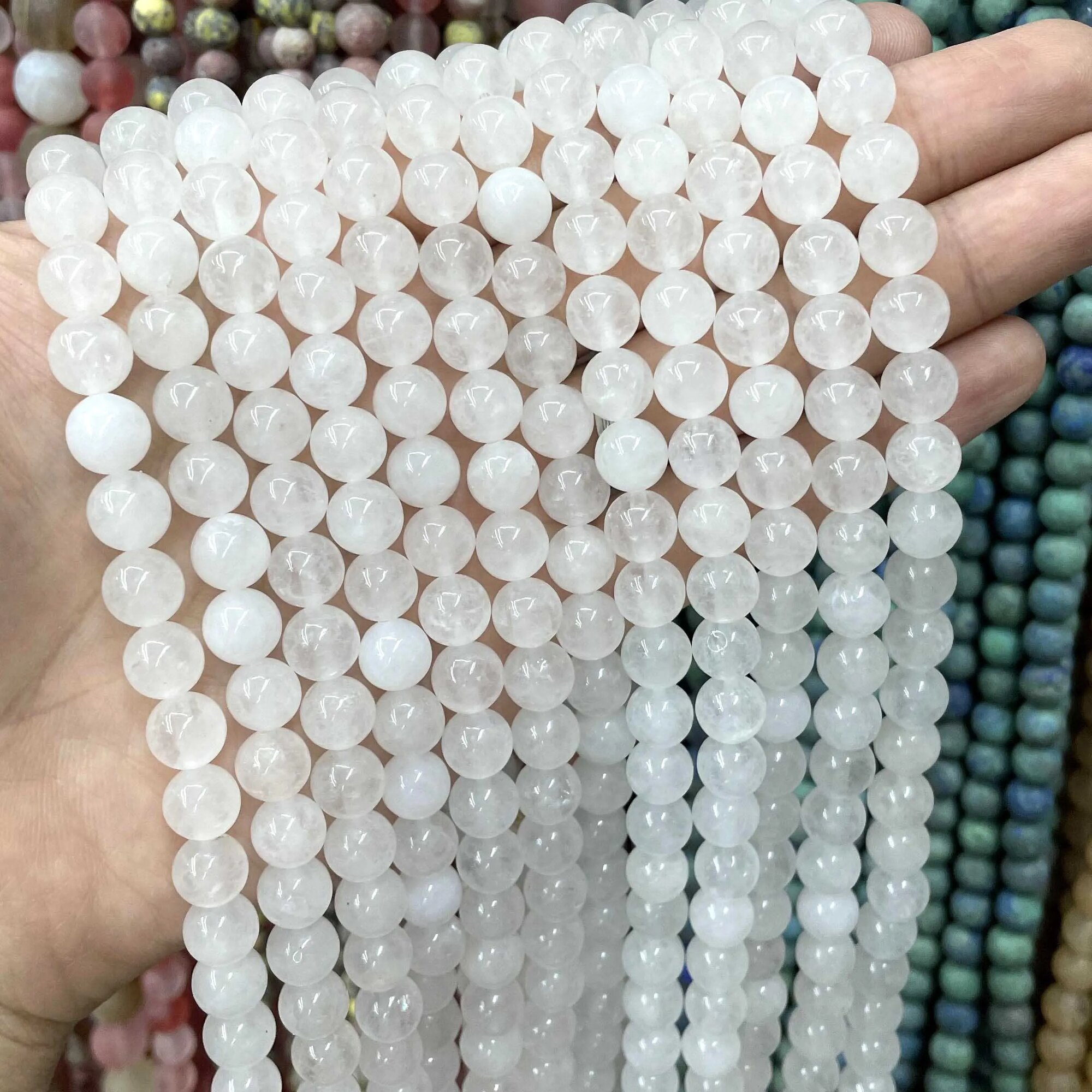 Натуральные бусины JCXAZSJ для создания украшений 8mm 45pcs beads, White jade