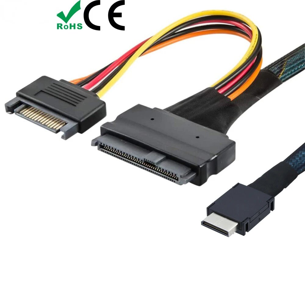 PCIE Oculink SFF 8611 4I To U.2 SAS SFF 8639+15P SATA кабель 0.5m
