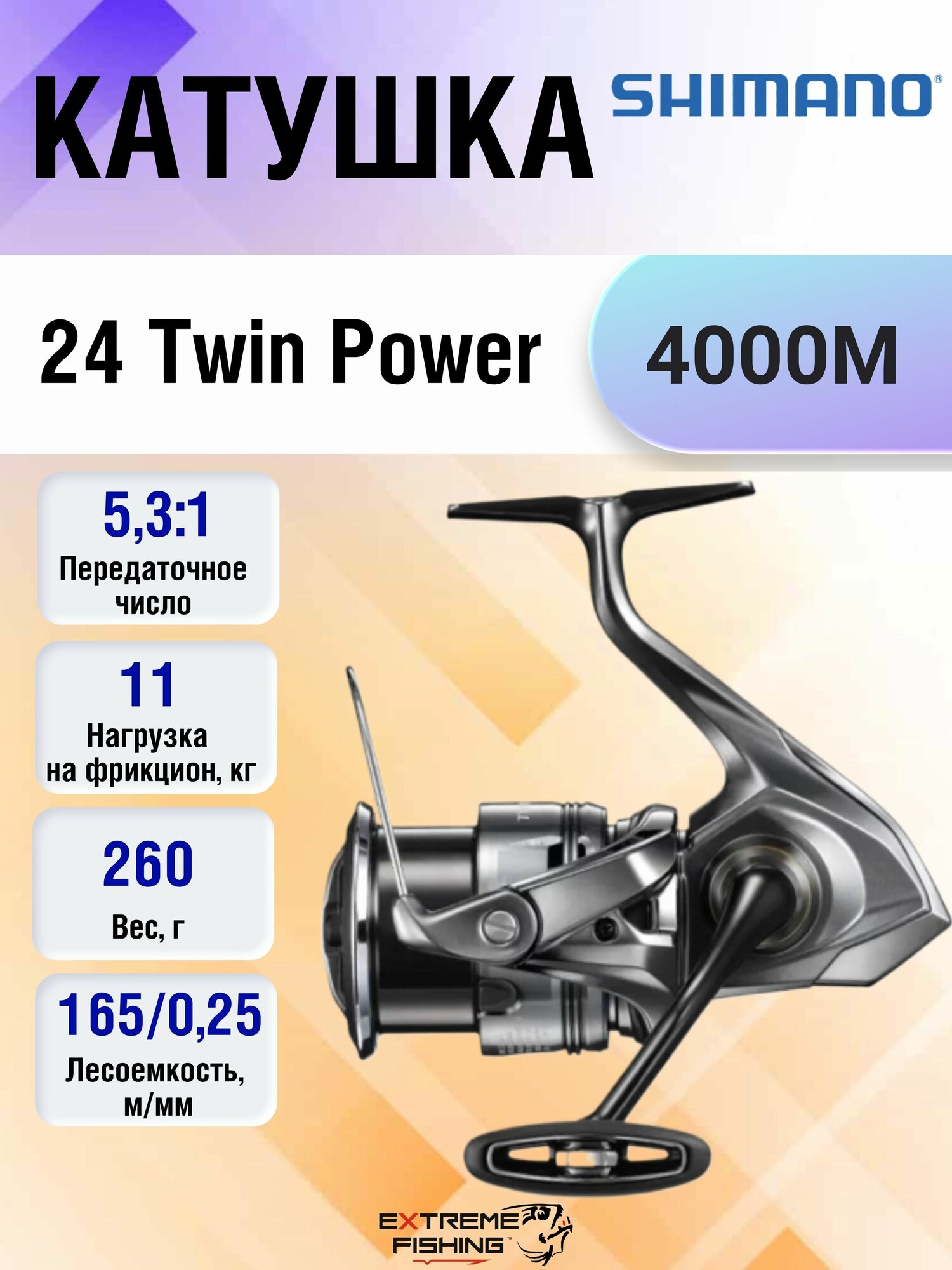 Катушка Shimano 24 Twin Power 4000M, спиннинговая, безынерционная