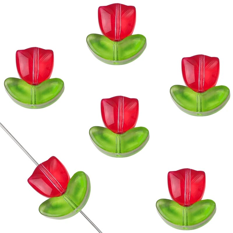 10/20 комплектов, разноцветные стеклянные бусины ручной работы с цветком тюльпана, подвески для серег, браслета, ожерелья, сделай сам, ювелирные изделия, аксессуары для рукоделия Red 10sets