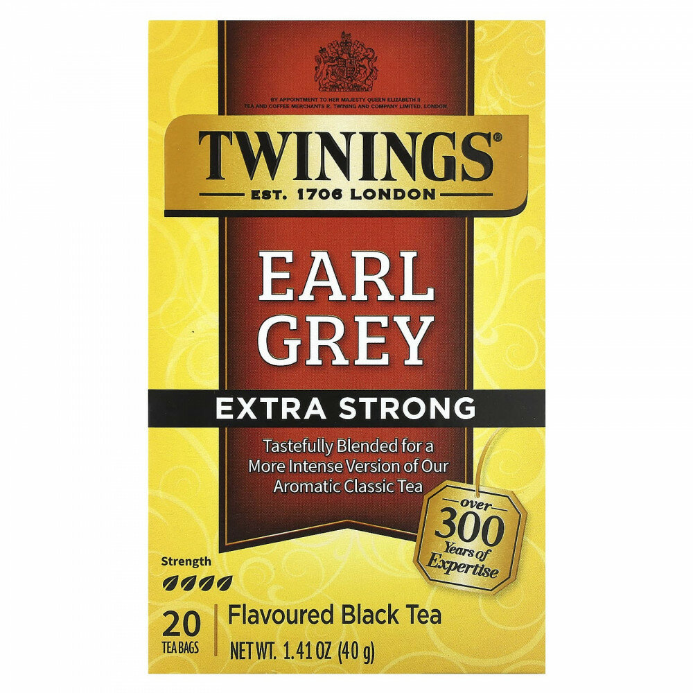 Twinings, черный чай, с бергамотом, экстракрепкий, 20 чайных пакетиков, 40 г (1,41 унции)