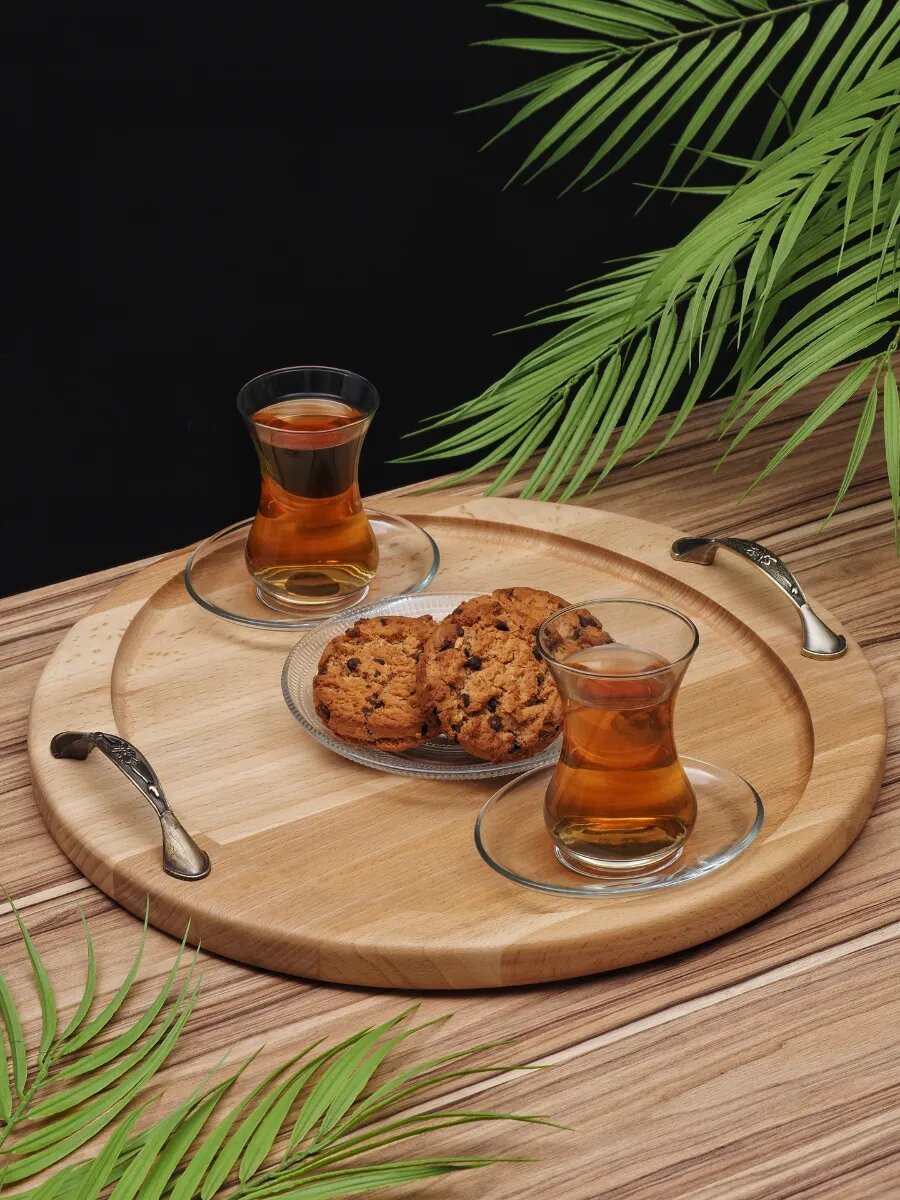 Поднос деревянный круглый с ручками