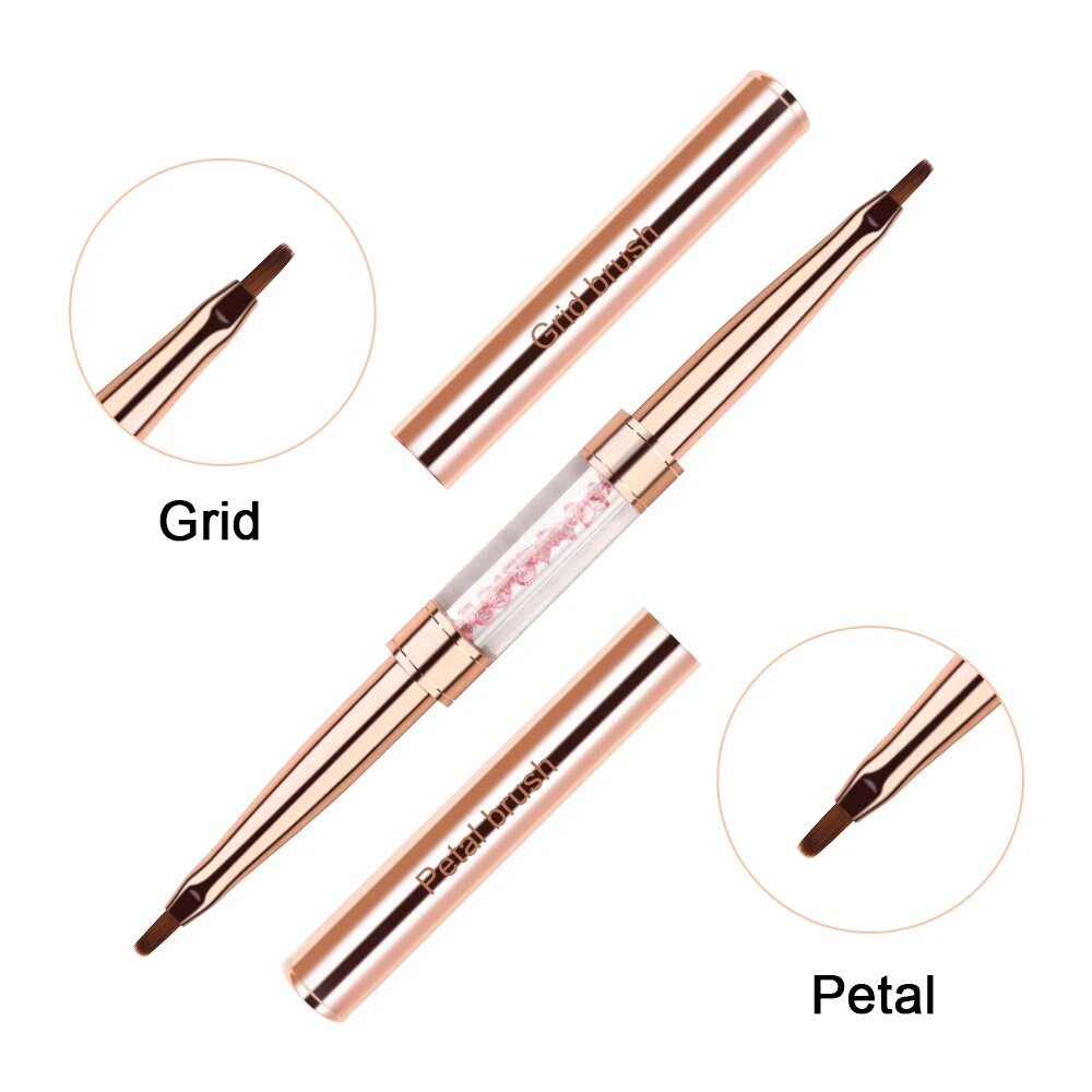 Кисть для ногтей BQAN, двойная, розовое золото, petal grid