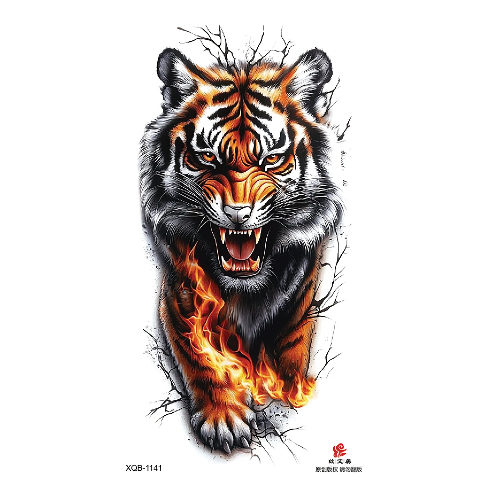 2025 New Waterproof Temporary Tattoo Sticker Fire Forest Lion Wolf Tiger Flash Tattoos Man Crown Body Arm Fake Tatoo