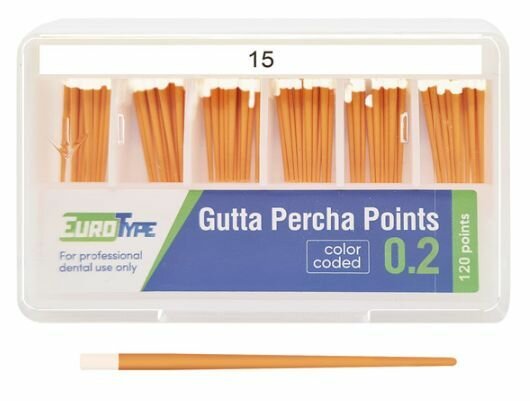 Гуттаперчевые штифты EuroType №15 (120 шт.), для пломбировки корневых каналов