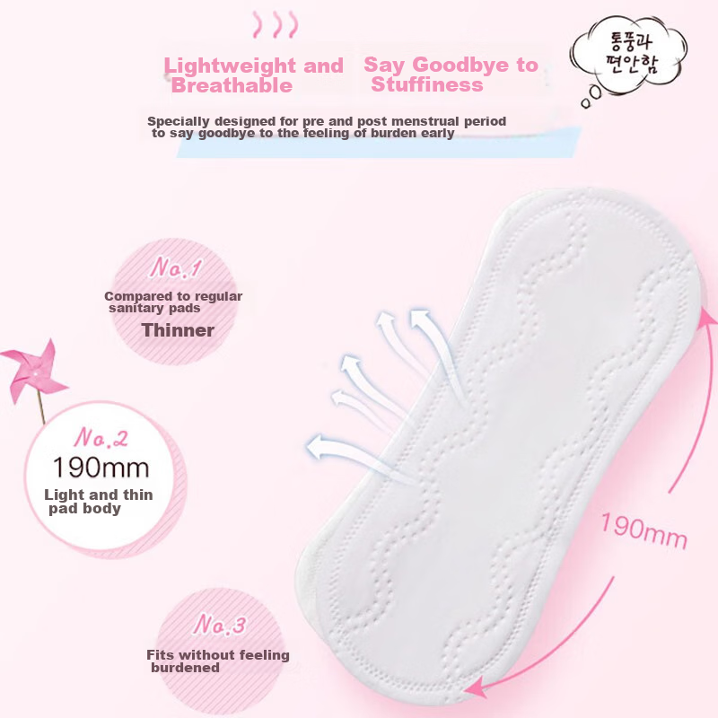 Eun Jee Korean Imported Mini Sanitary Napkins, 190mm, 18 Pieces, Soft And Comfortable, No Wings, Slim Menstrual Pads