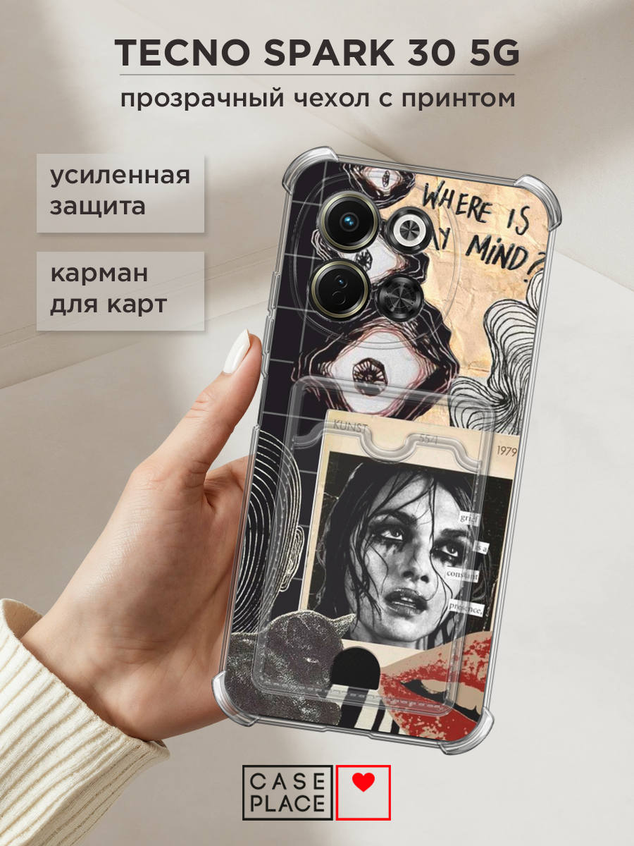 Чехол на Tecno Spark 30 5G (Текно Спарк 30 5G) с картой и принтом Коллаж