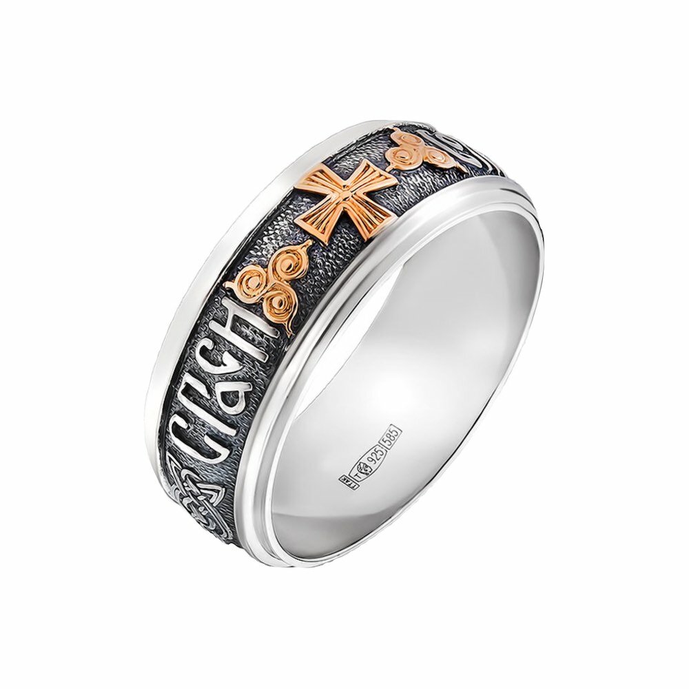 Кольцо широкое, серебро, 925 проба, чернение, золочение