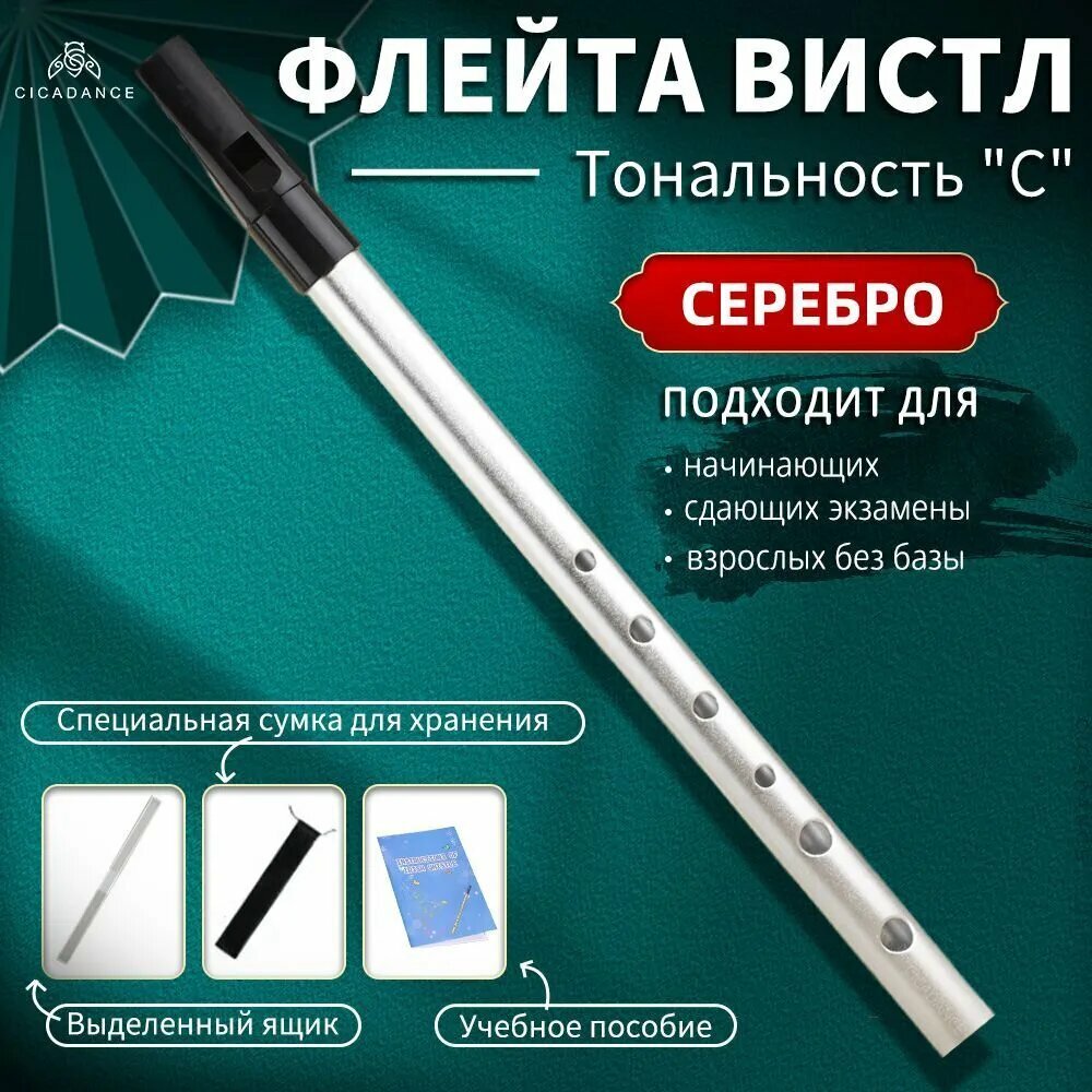 CICADANCE Флейта Вистл, Серебро, тональность C, Инструмент с 6-луночной флейтой, Металлическая Музыкальный инструмент