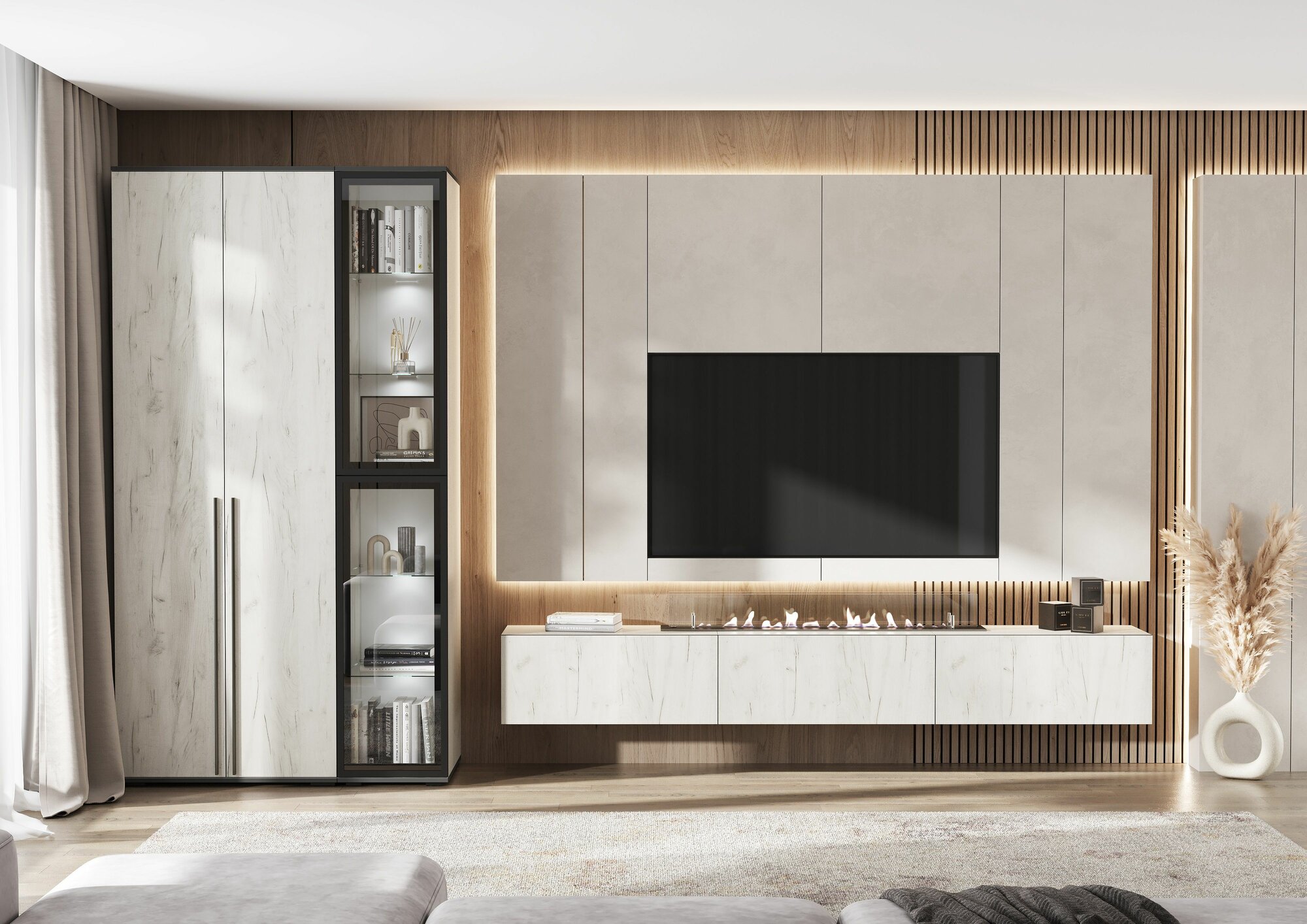 Гостиная Норд Вариант №1 Дуб крафт белый_Дуб крафт белый 360 см