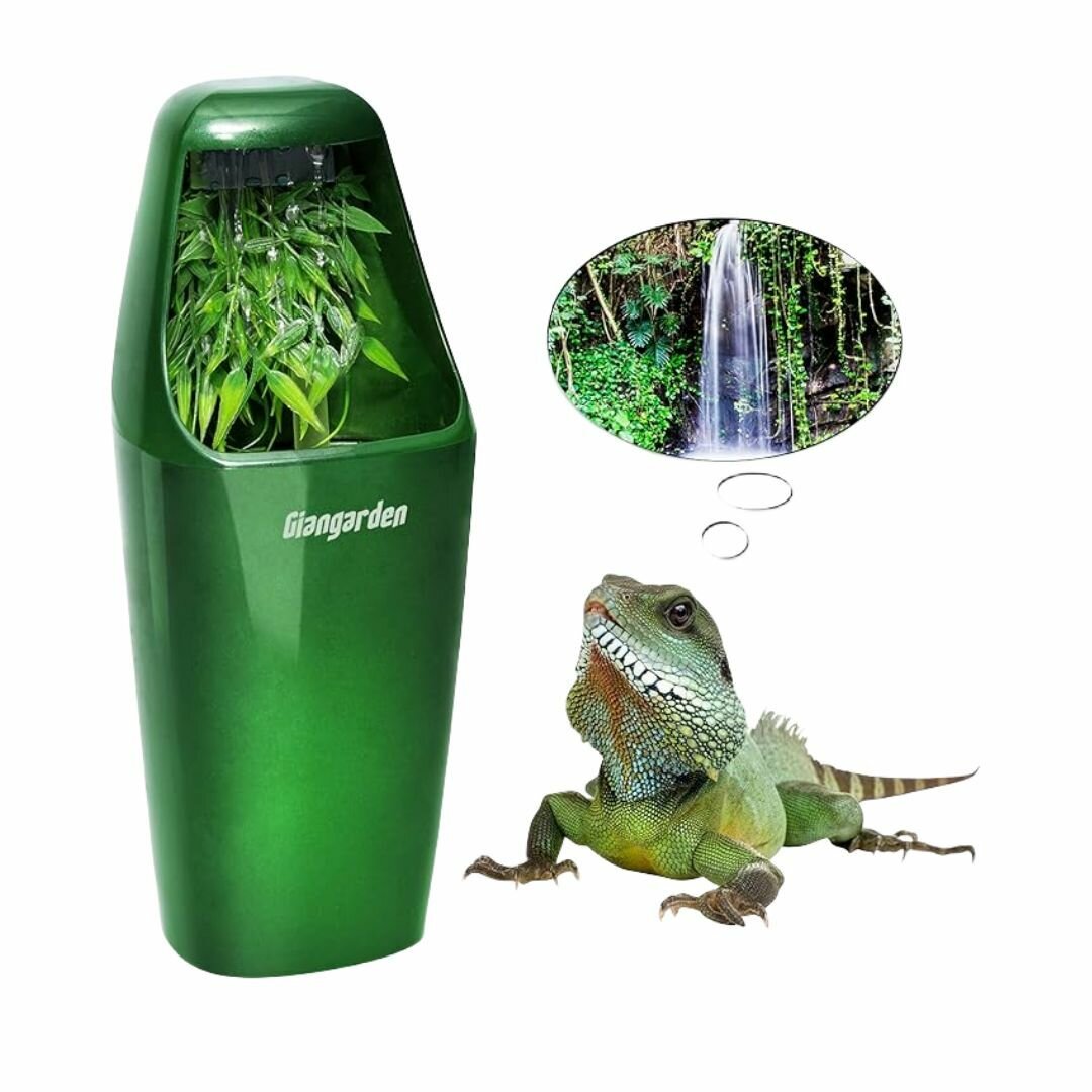 Поилка-водопад большой емкости с двойной фильтрацией для рептилий черепах змей/800 мл натуральный зеленый цвет/GianGarden