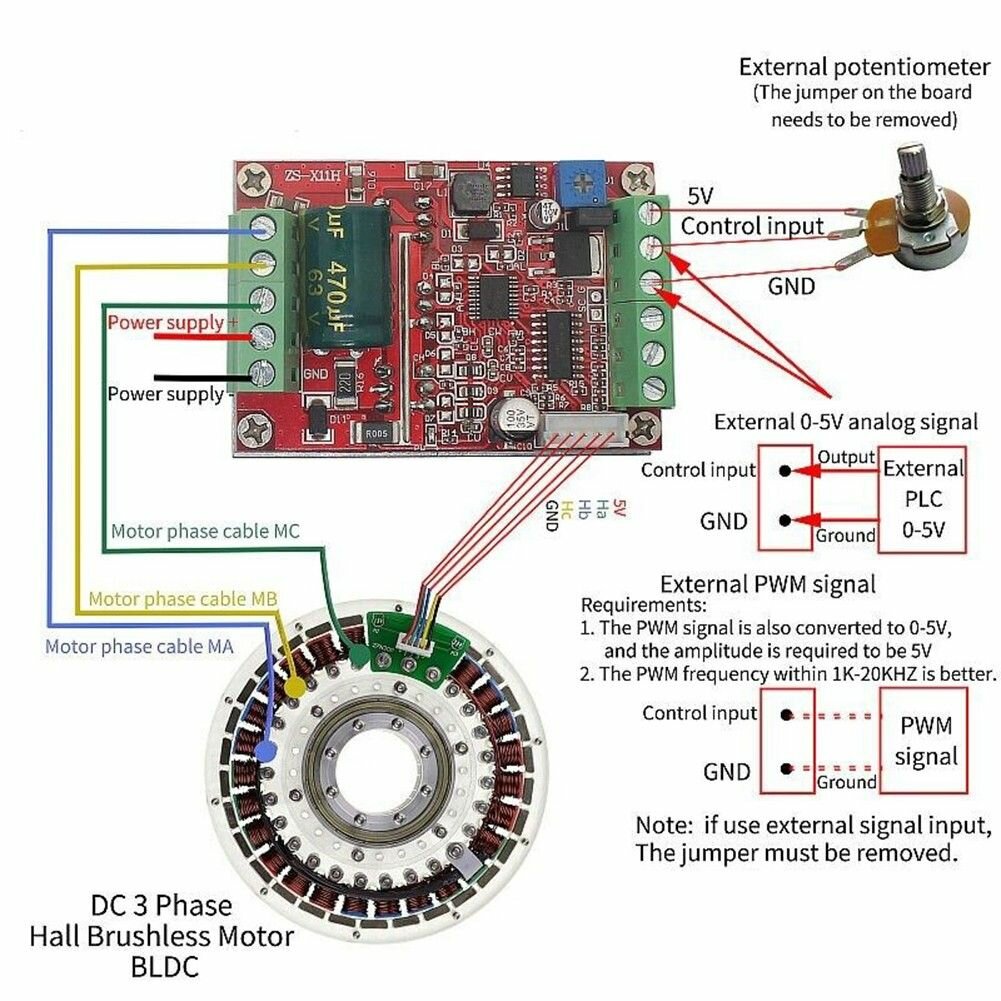 DC 12/24/48V-BLDC 6-60V 400W/3 фазы-бесщеточный-мотор-контроллер-драйвер-плата