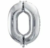 Фольгированная цифра 0, серебристый,102см