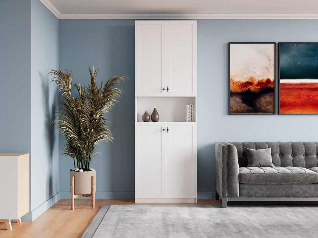 Шкаф книжный стеллаж Билли Хелена Billy по мотивам Икея Ikea - 22 Белый / Черный 70x30x220 четырехдверный