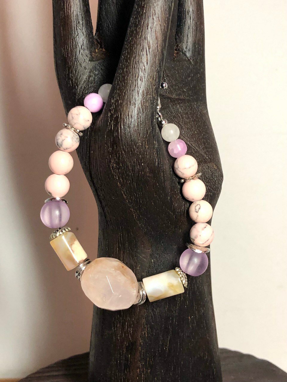 Браслет, кварц розовый, кварц