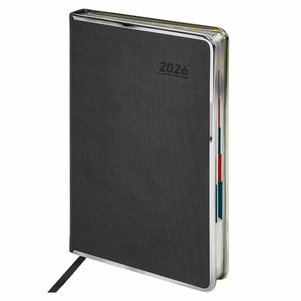 Ежедневник датированный 2026 А5 148х218 мм, GALANT "Infinity Silver", под кожу, серый, 117499, 117499