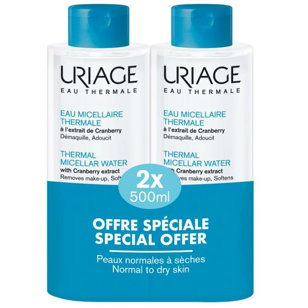 Очищающая мицеллярная вода Uriage, для нормальной и сухой кожи, 2 x 500мл
