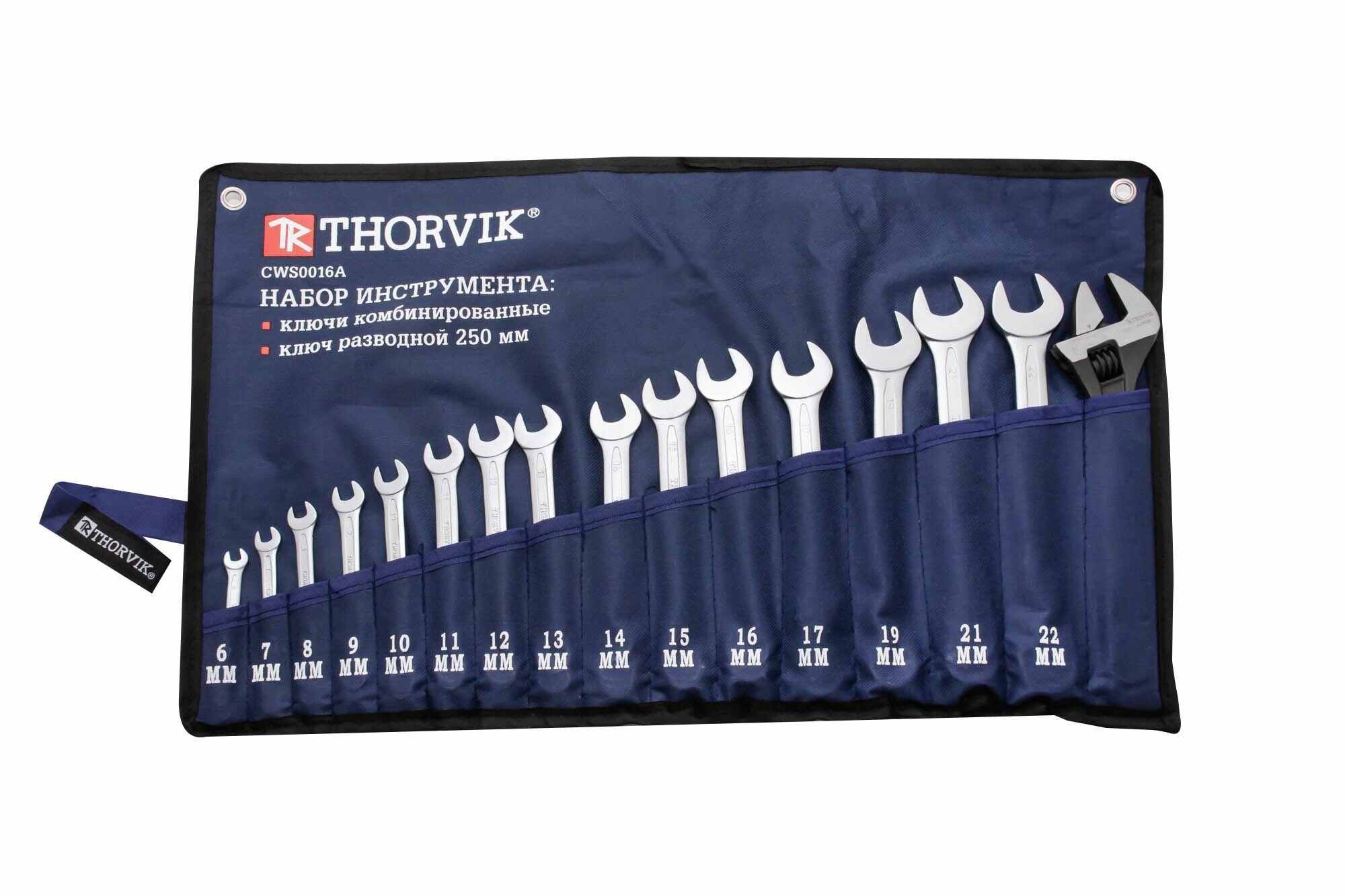 CWS0016A Набор в сумке, ключи комбинированные, 6-22 мм, ключ разводной 250 мм Thorvik