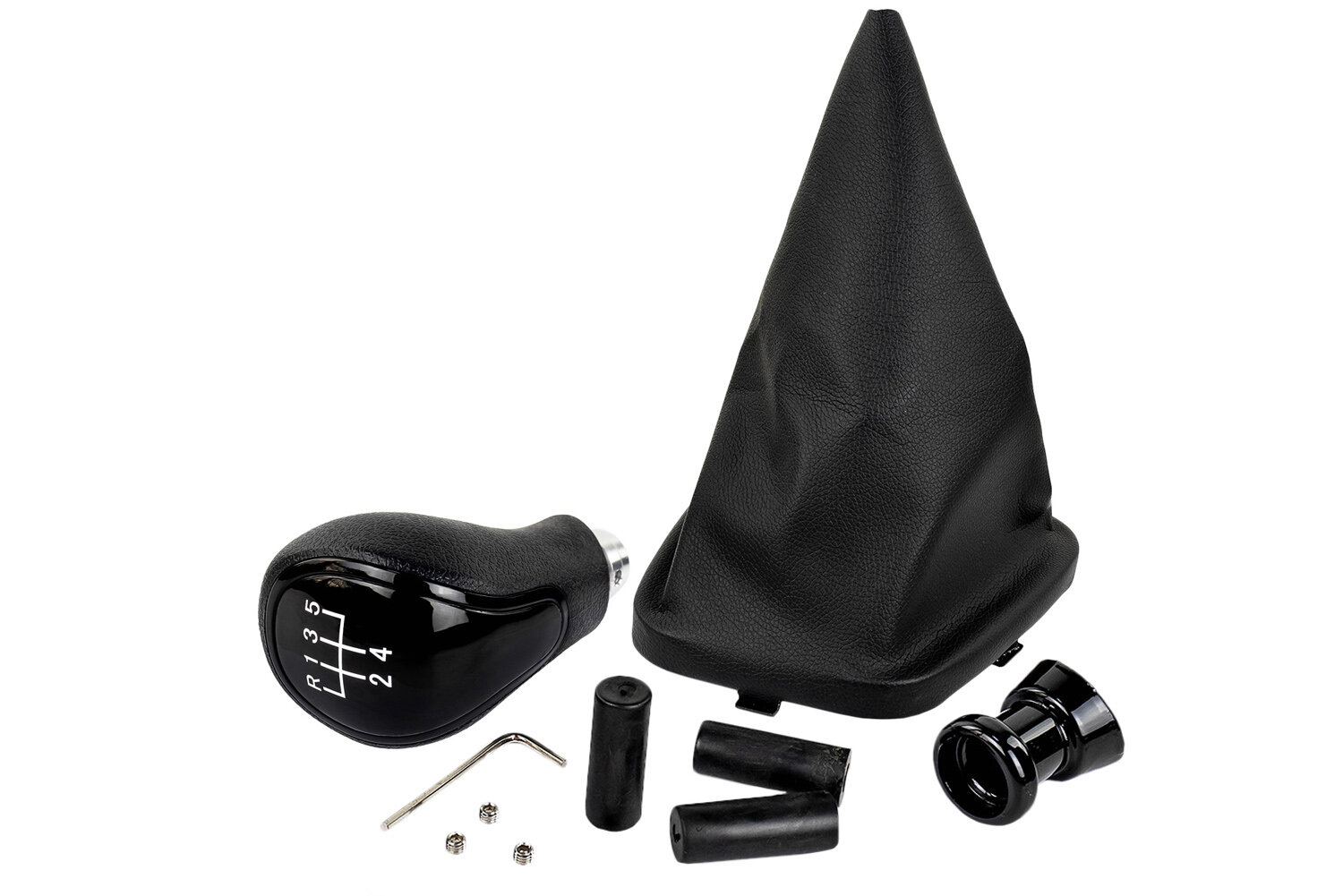 Ручка КПП черный лак, белая подсветка Sal-Man с пыльником на ВАЗ 2110, 2111, 2112