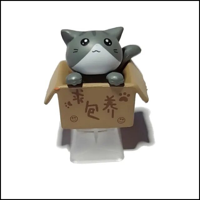 Кейкап "Котик в коробке" для механической клавиатуры серого цвета