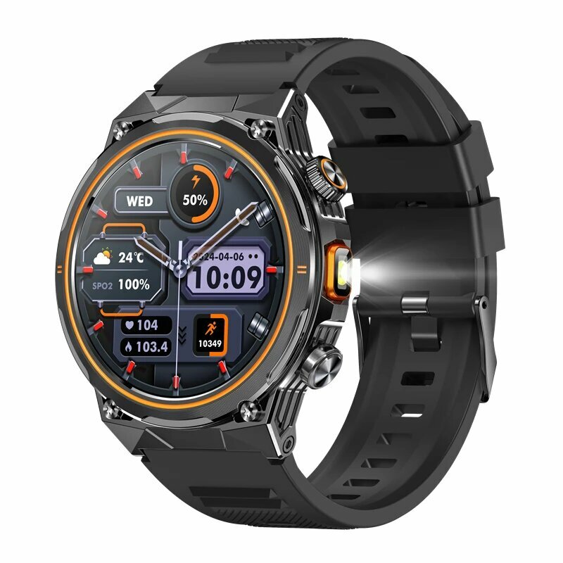 Men AK81 Smart Watch Flashlight Outdoors Multi-Sports Fitness Tracker Bluetooth Calling Health Monitoring Smartwatch