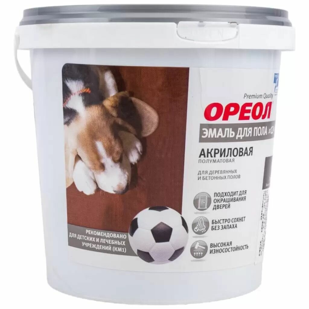 Эмаль акриловая для пола Ореол быстросохнущая полуматовая желто-коричневая 0.9 кг износостойкая без запаха