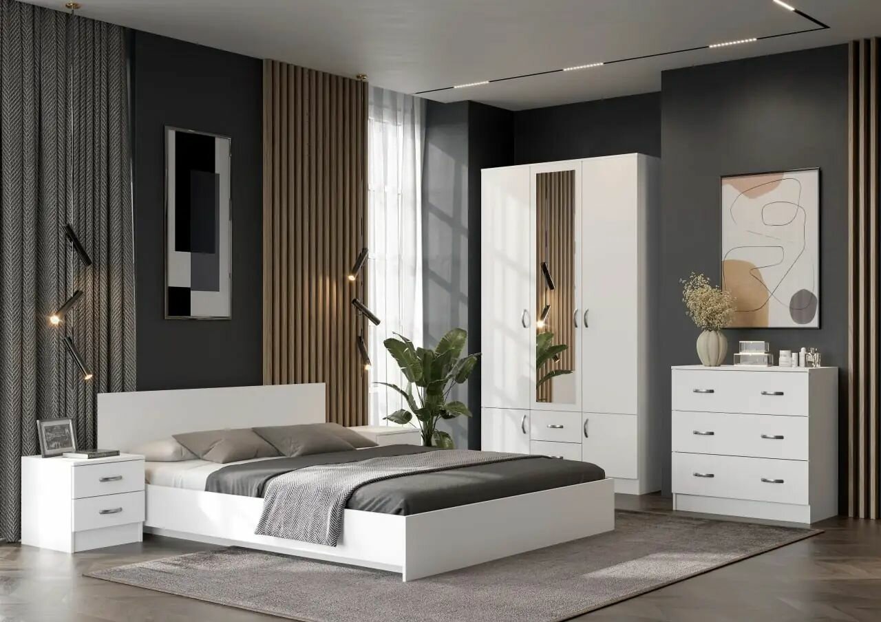 Комплект спальни Ронда 1 белое дерево с кроватью КР-140 (Интерьер-Центр)