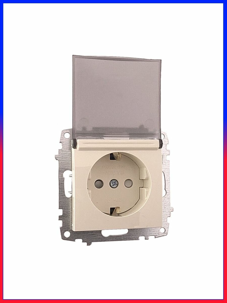 Розетка В Рамку Одинарная с Заземлением+Крышка+Шторки 16А Kремовый Zena Vega EL-BI IP44 арт. 609-010300-219