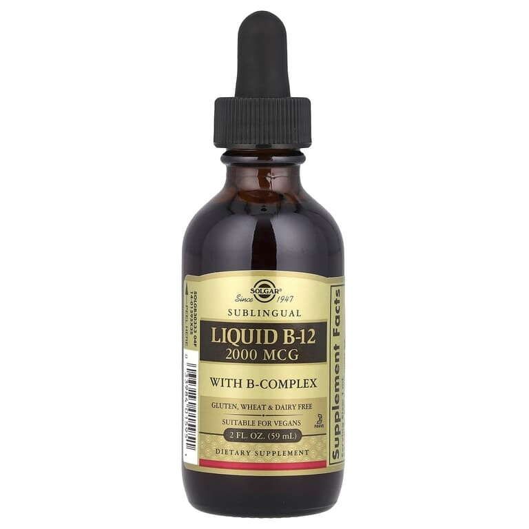 Solgar Sublingual Liquid B-12, Жидкий витамин В-12 2000 мкг 59 мл