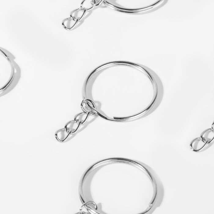 Основа для брелока: кольцо d=25 мм с цепочкой, набор 100 шт, металл под серебро