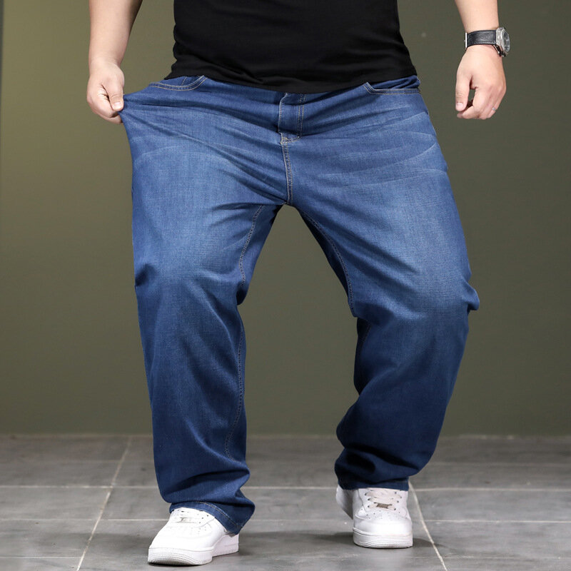 MON Чистый цвет Больш. размер муж./делов. джинсы муж. прост. универс. с добавл. толст. больш. размер прямой нога джинсы муж. Синий/42, Размер_42