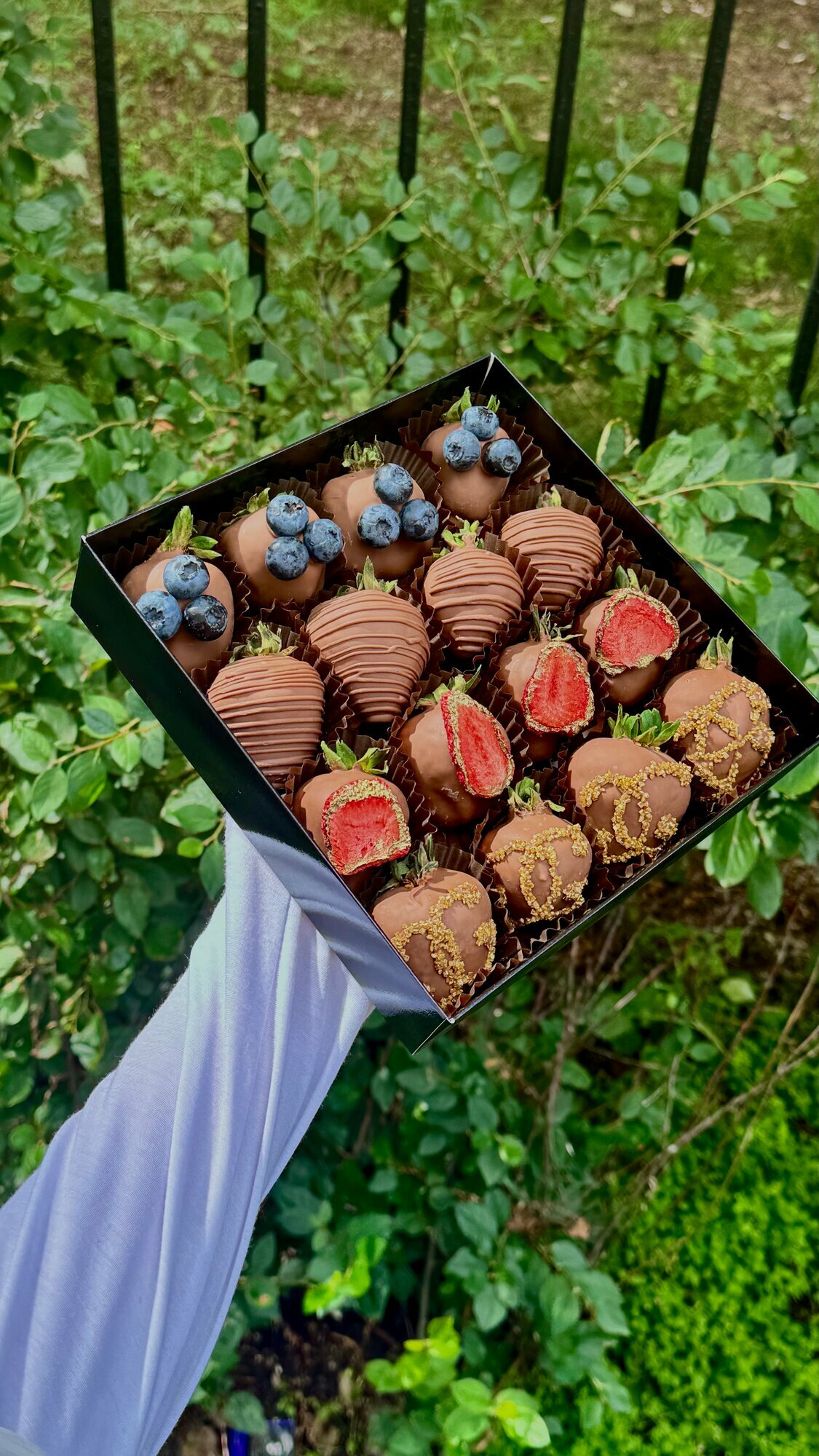 Клубника в шоколаде набор “Chanel” (16-20 шт) в коробке с прозрачной крышкой и атласной лентой