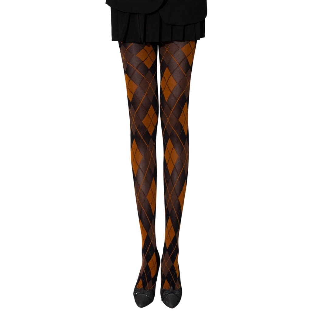 Красивые носки для ног в клетку в виде ретро-ромба, колготки-Желтый кофе