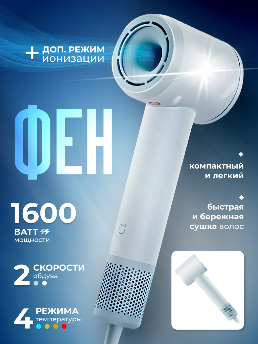 Фен Mijia High-Speed Hair Dryer (GSHF04LF) Blue, 1600, голубой