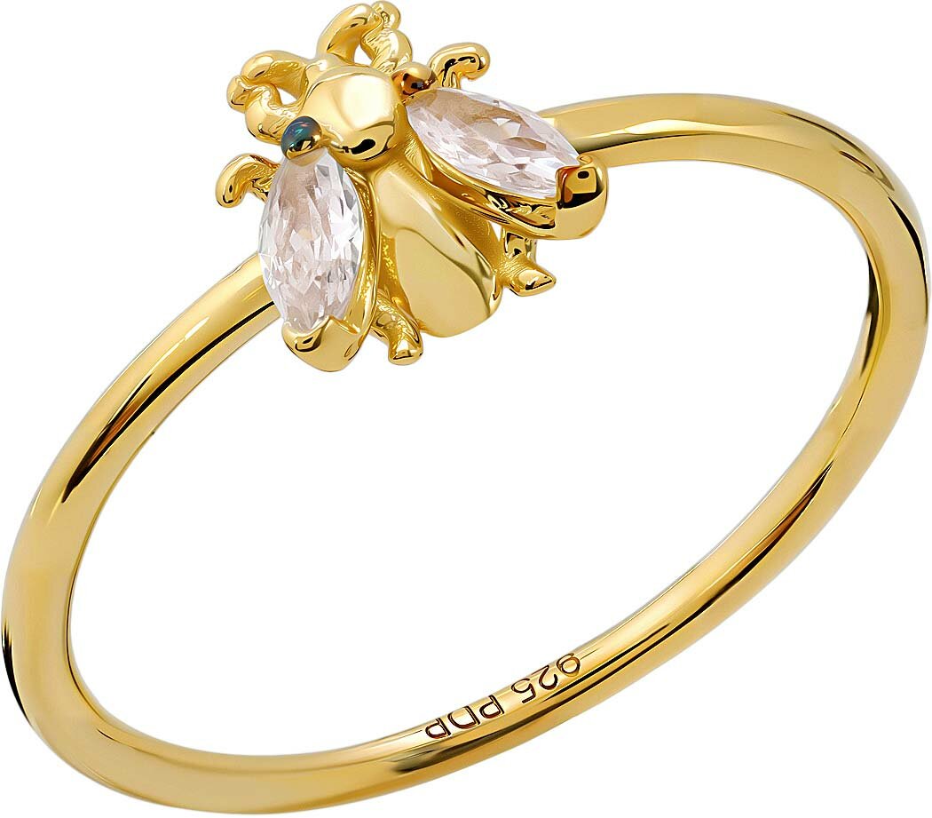 Кольцо, серебро, 925 проба, золочение, фианит