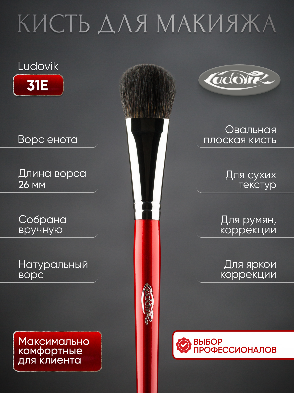 Кисть для макияжа "LUDOVIK" 31e из ворса енота.