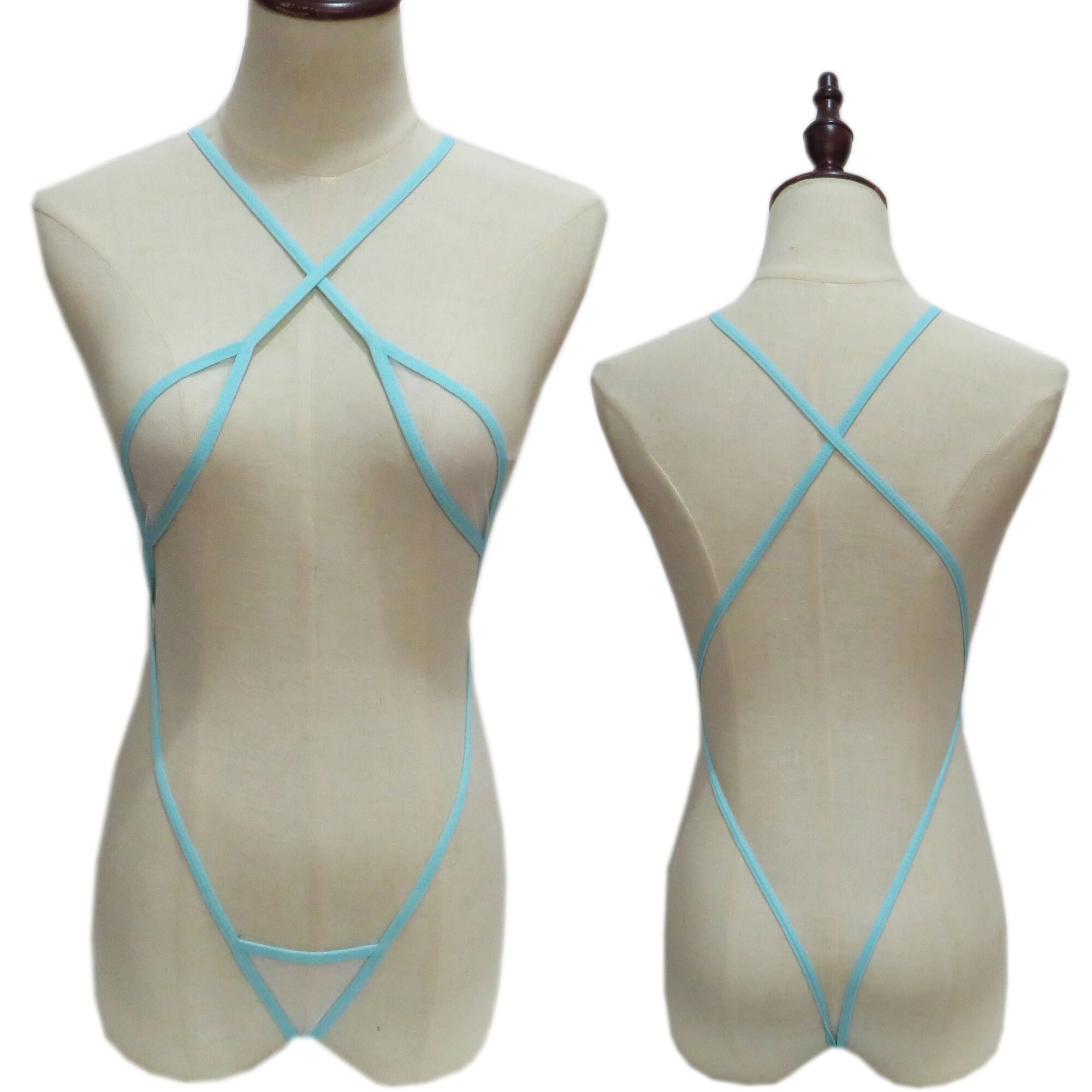 Женское цельное нижнее белье, сексуальный прозрачный маленький купальник с Голубой, light blue