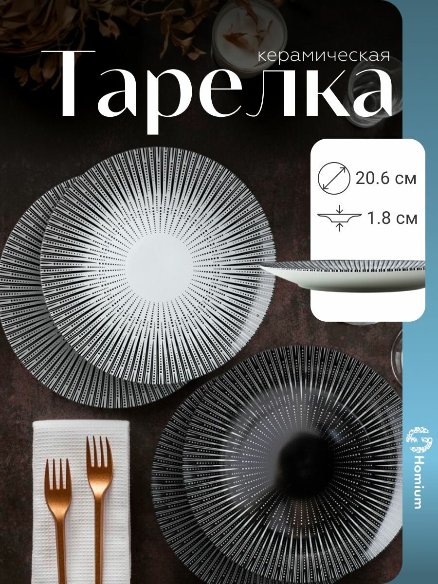 Набор плоских обеденных тарелок для сервировки, набор посуды для кухни Homium Basic, D20,6см, 4 шт