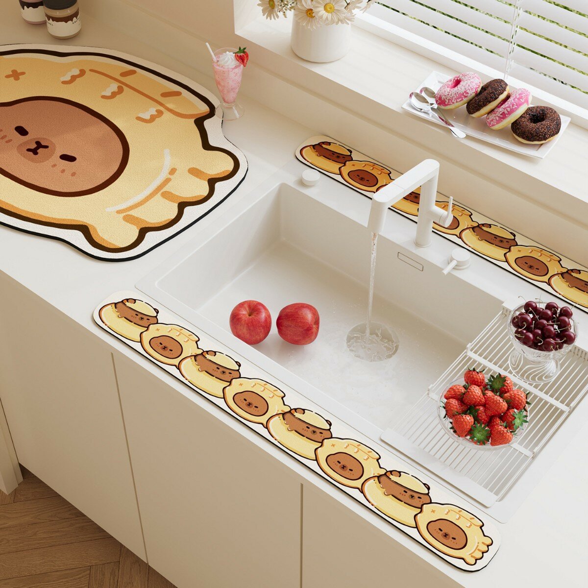 Коврик для кухонного смесителя с мультяшным дизайном, милый стиль, коврик для слива в ванной, из диатомитовой земли, защитный коврик для раковины, впитывающий коврик