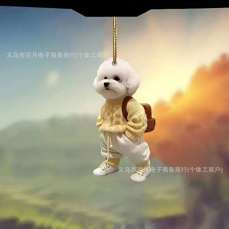 Новый креативный подвесной акриловый рюкзак для щенка, украшение для автомобиля, милый брелок в виде плюшевого собаки