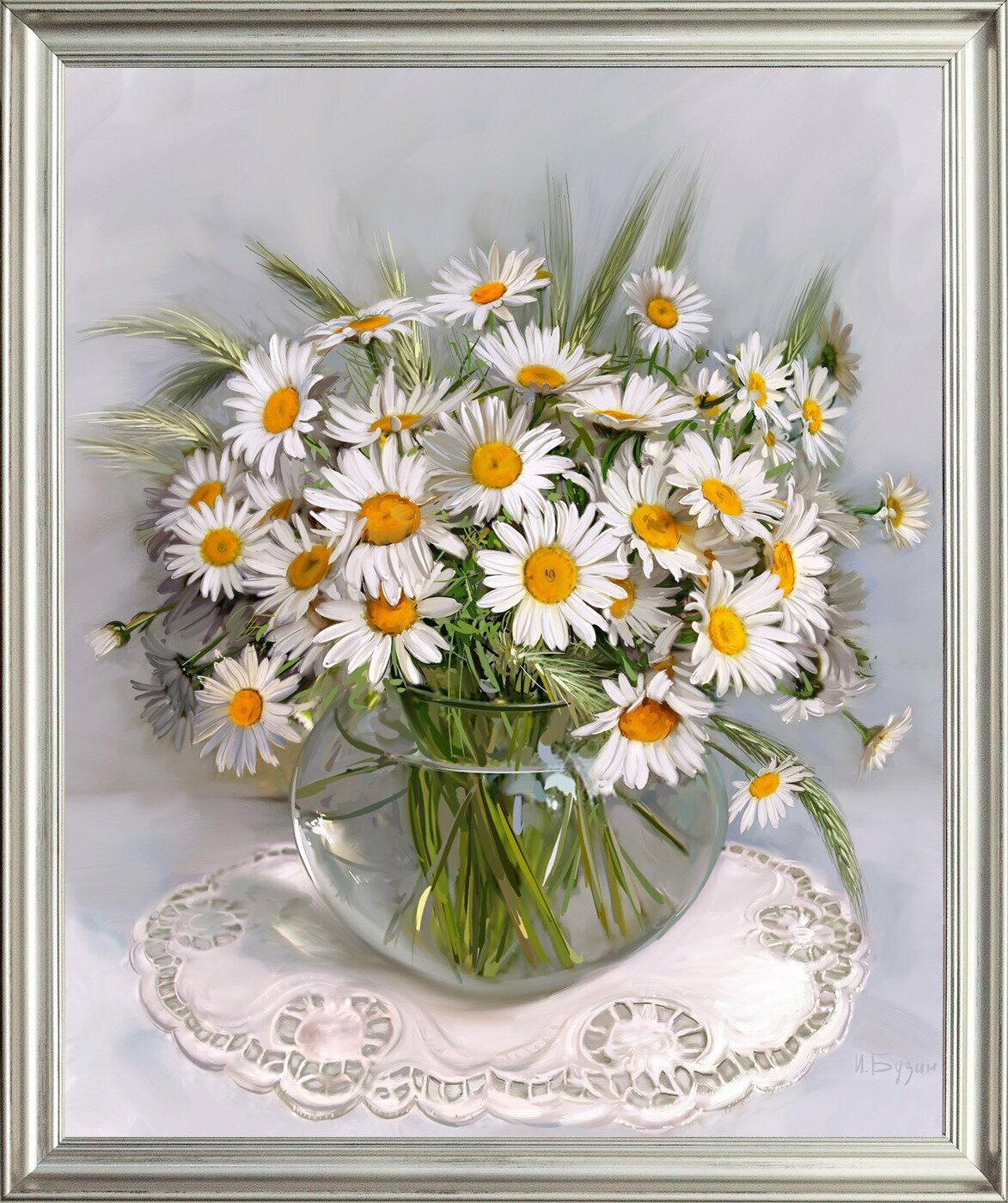 Картина на холсте, "Ромашки", 50х60 см, художник - Бузин Игорь. Холст на деревянном подрамнике, оформлена в багет, Арт. БИ-х3