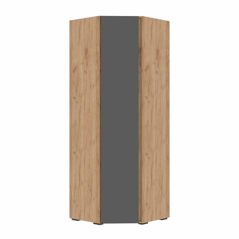 Шкаф угловой с полками и штангой, ЛДСП, цвет- графит/дуб крафт золотой