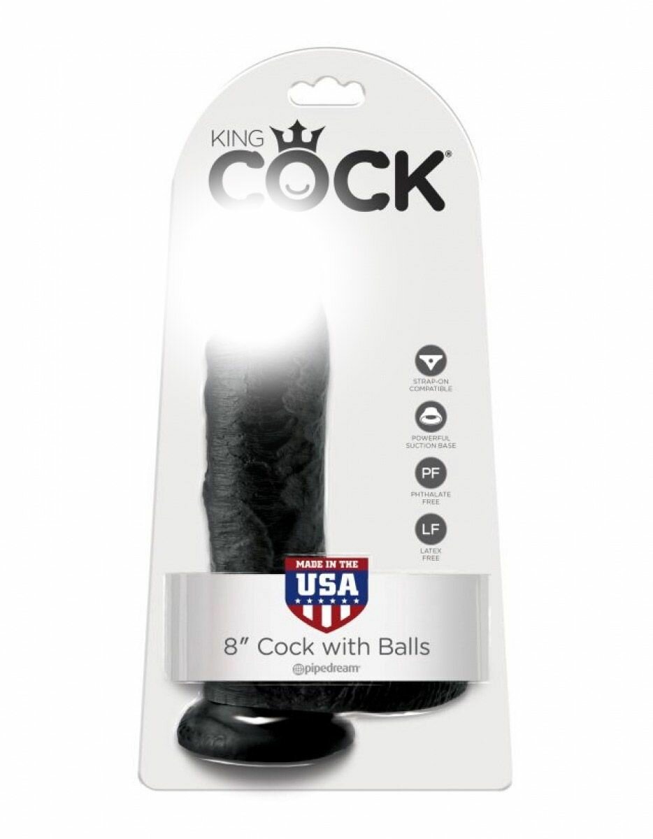 Черный фаллос с мошонкой на присоске King Cock 8 Cock with Balls Black 8'