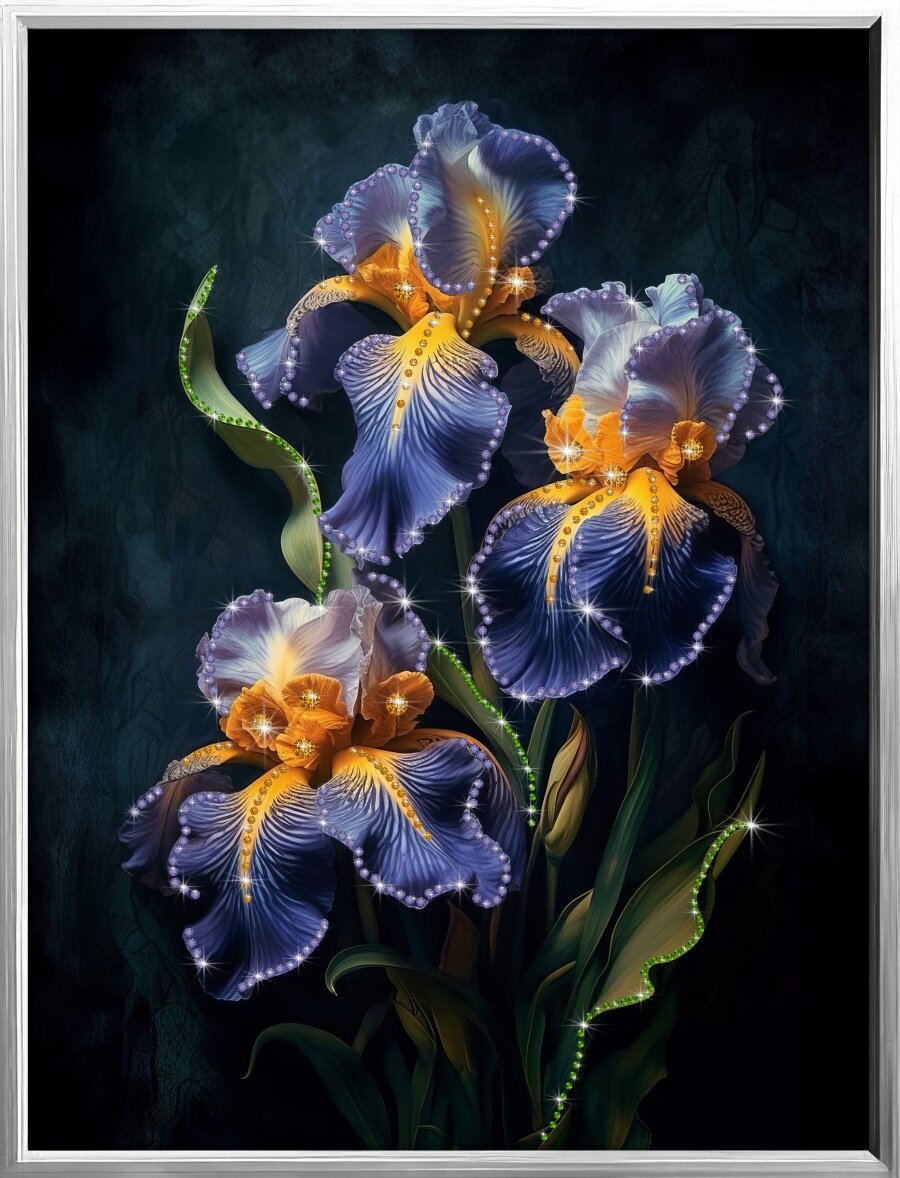 Картина «Букет ирисов» с кристаллами Swarovski, 30х40 см