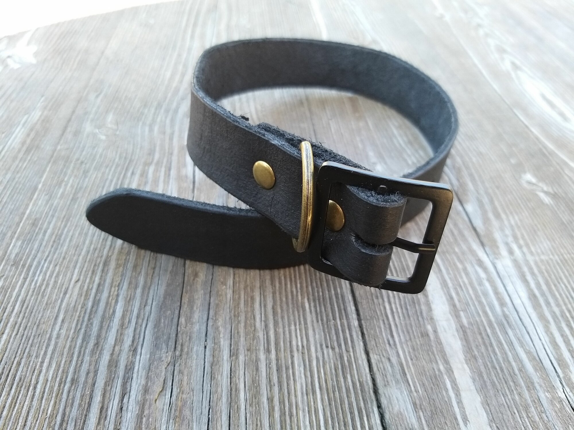 Ошейник кожаный черный, 50 см для собак средних пород, натуральная кожа, ручная работа от Alena Sunfu