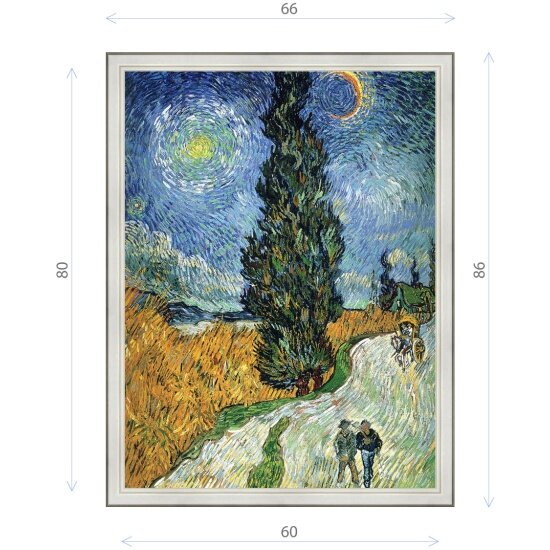 Картина Декор Депо Винсента Ван Гога Дорога с кипарисом под звездой Матовая бумага в раме без стекла 86х66 см, DDK44912E20W60H80P24